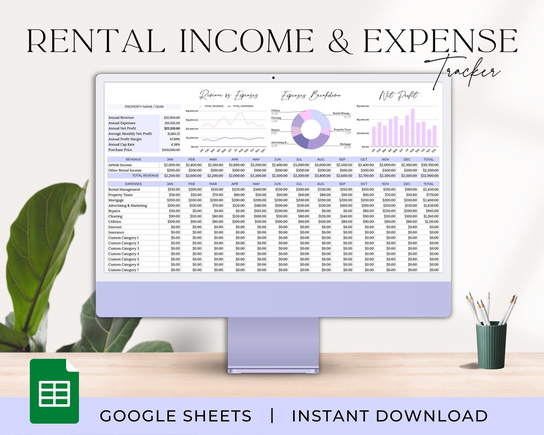 Rental Spreadsheet Income and Expense Tracker Rental Manager Rental ...