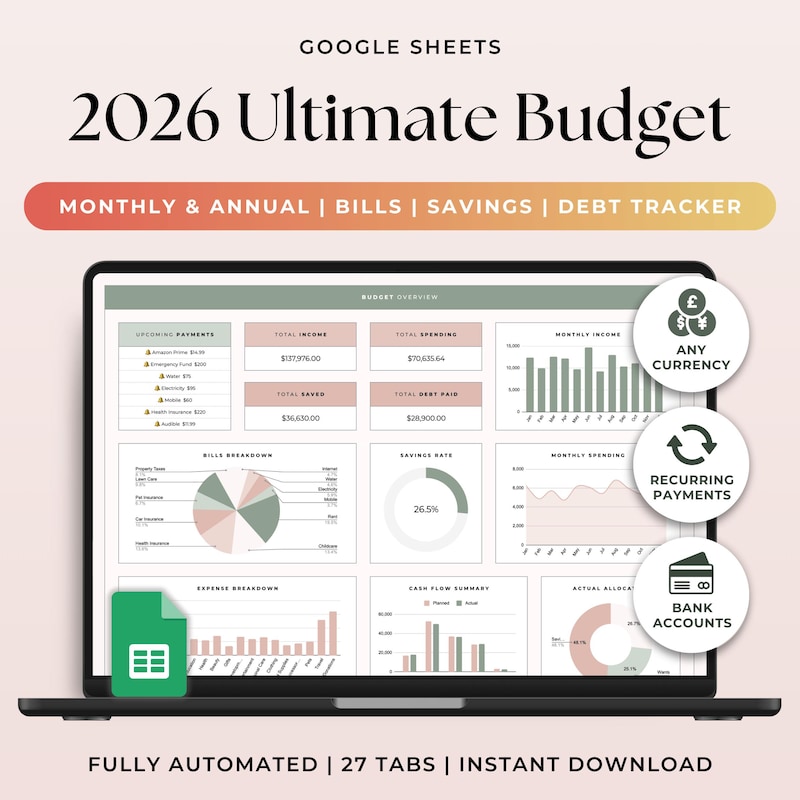Budget Spread Sheet 2026 - Etsy