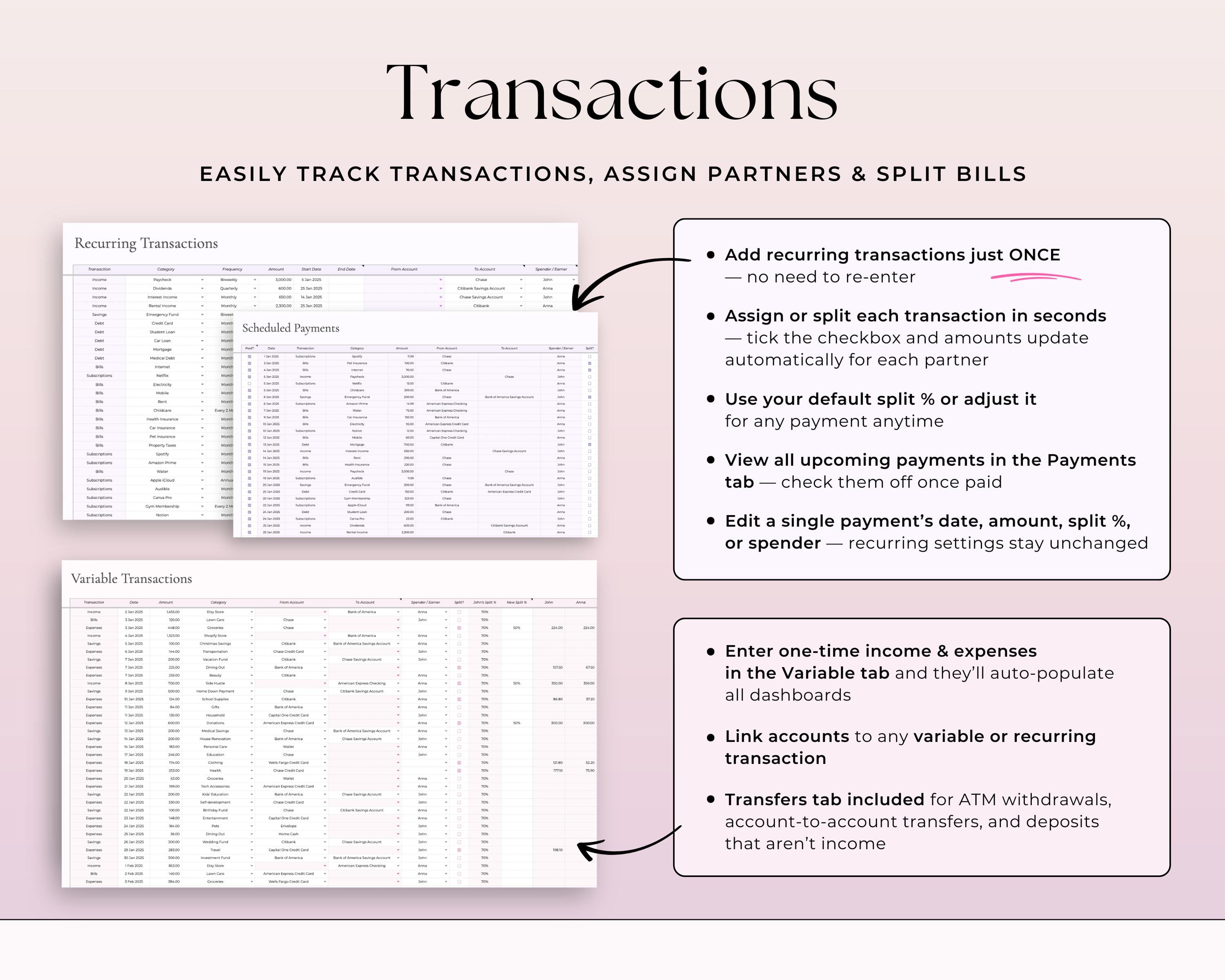 Couples & Family Budget Spreadsheet Google Sheets Annual Paycheck ...
