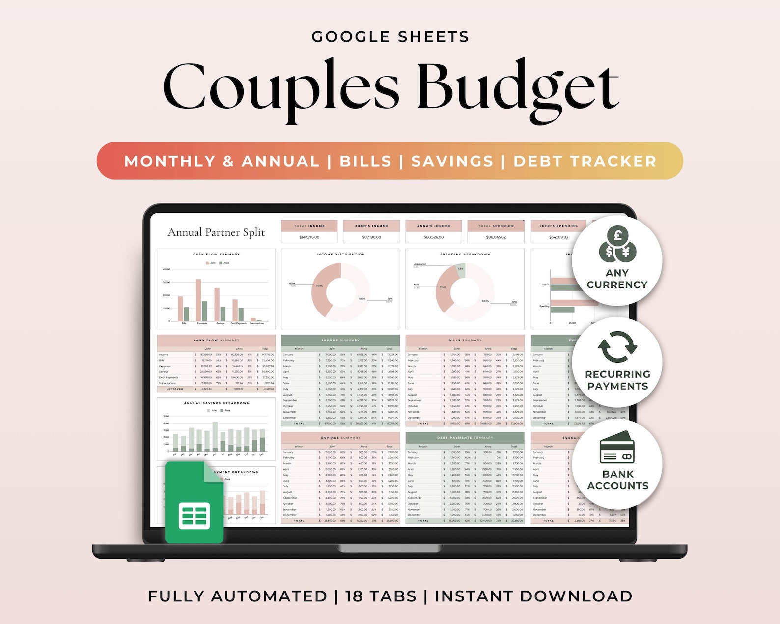 Couples Budget Planner Monthly Family Budget Template Google Sheets ...