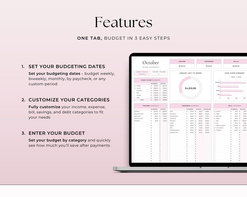 Simple Budget Tracker Monthly Expenses Weekly Budget Paycheck Planner ...