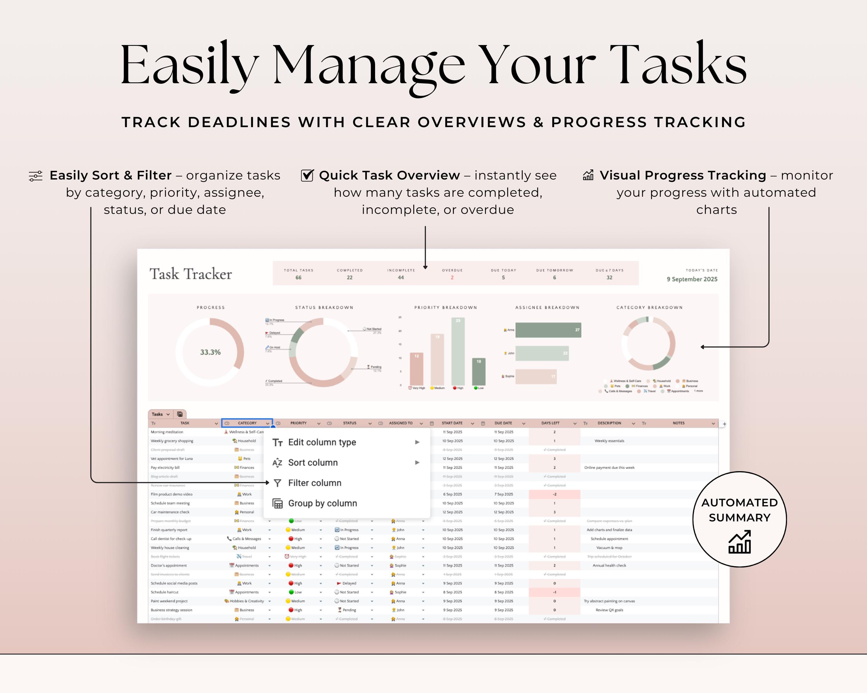 Task Tracker Excel Spreadsheet to Do List Google Sheets Task Manager ...