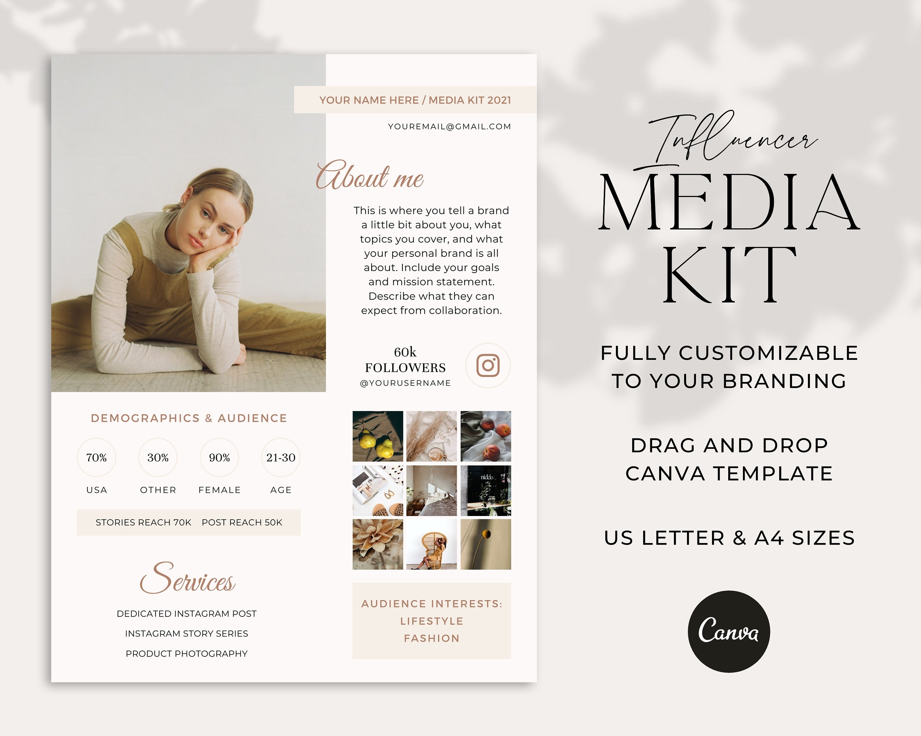 One Page Media Kit Template Influencer Media Kit Blogger Template ...