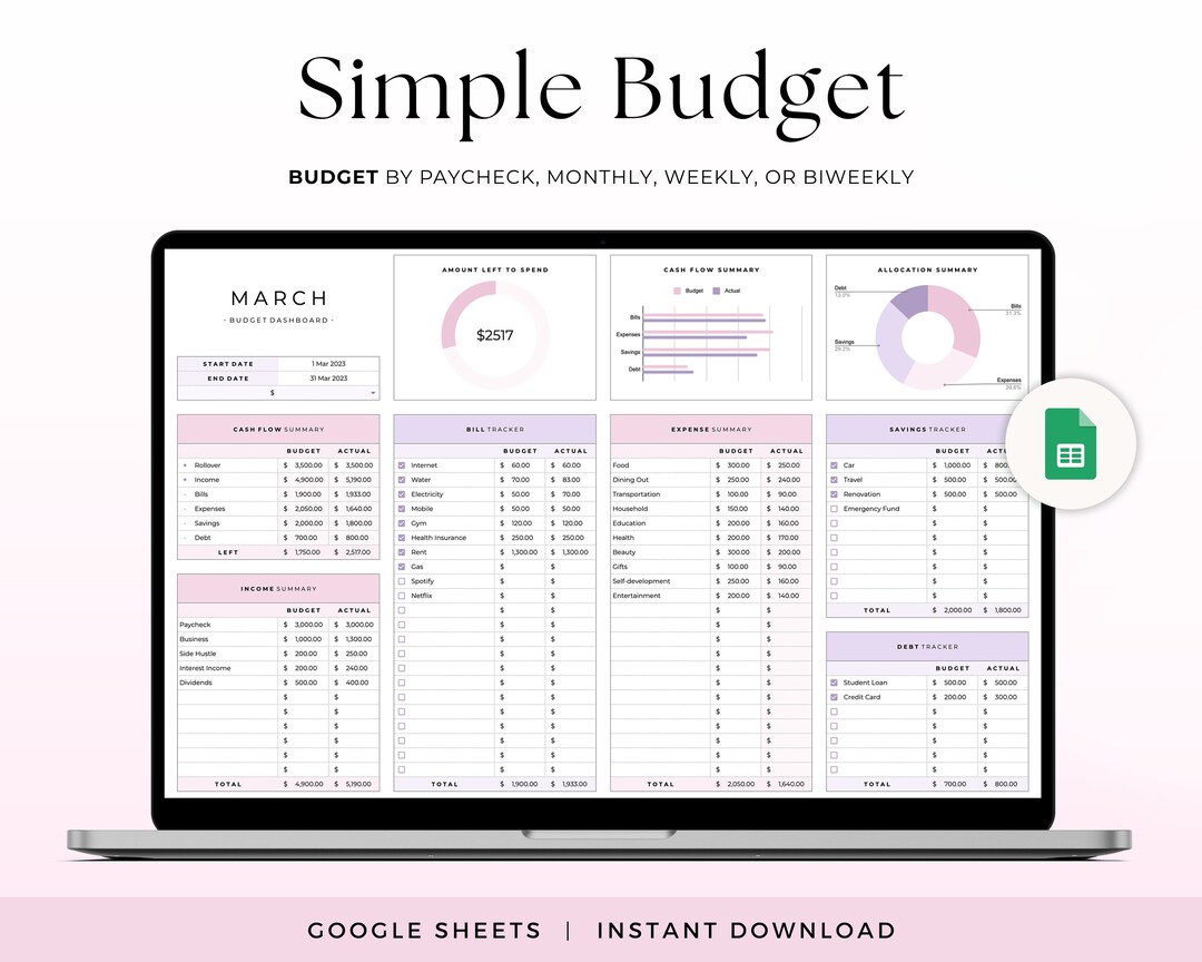 Budget Planner for Google Sheets Monthly Budget Spreadsheet Weekly ...