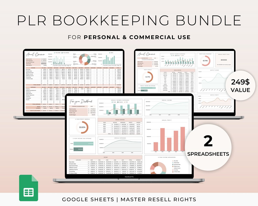 PLR Bookkeeping Spreadsheets Bundle for Google Sheets Master Resell ...