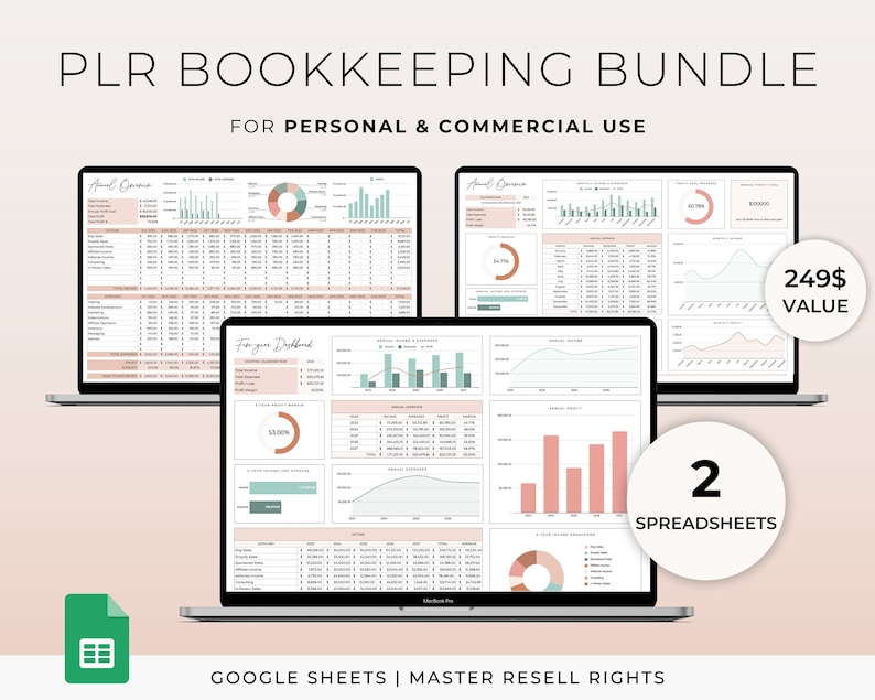 PLR Bookkeeping Spreadsheets Bundle for Google Sheets Master Resell ...