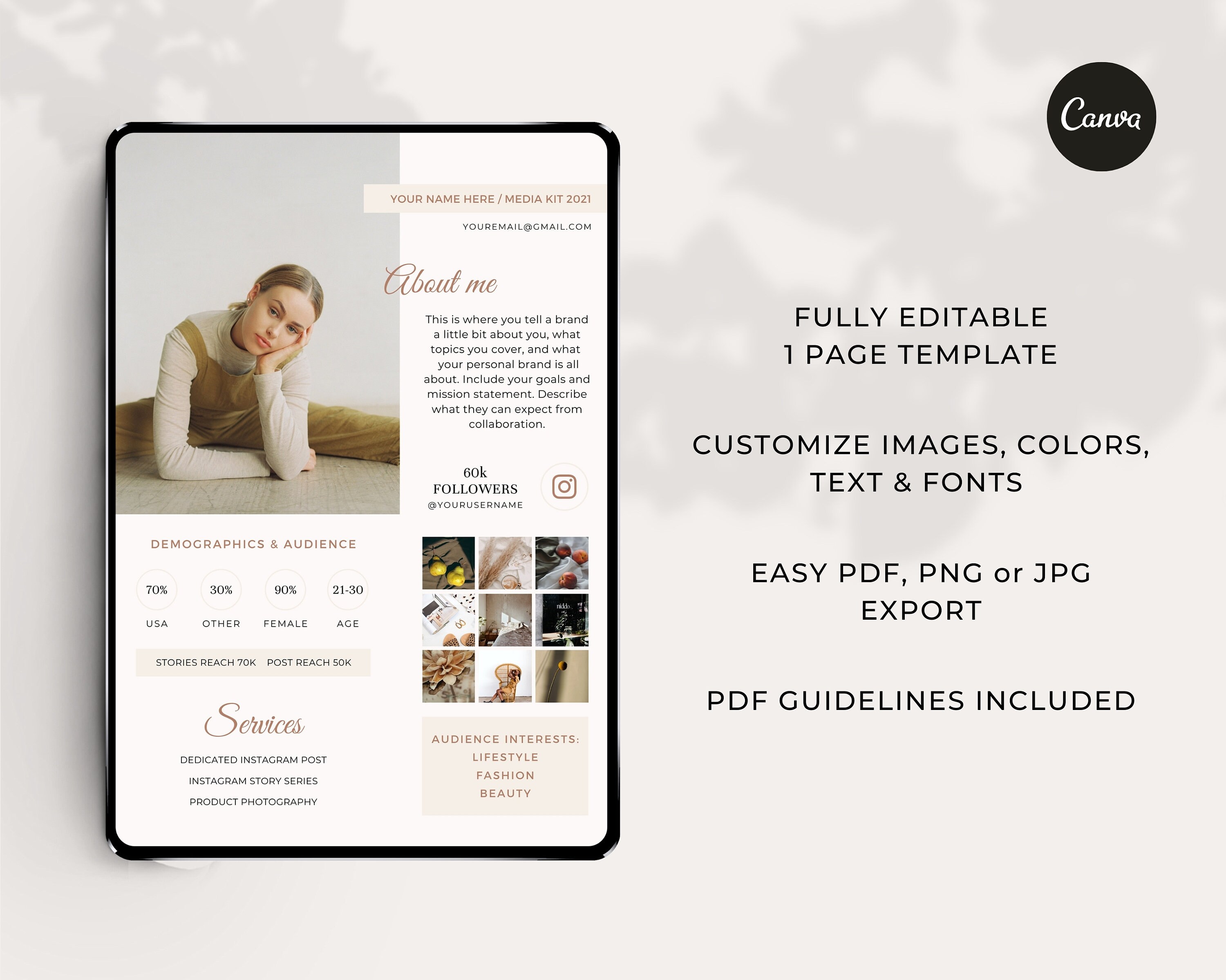 One Page Media Kit Template Influencer Media Kit Blogger Template ...