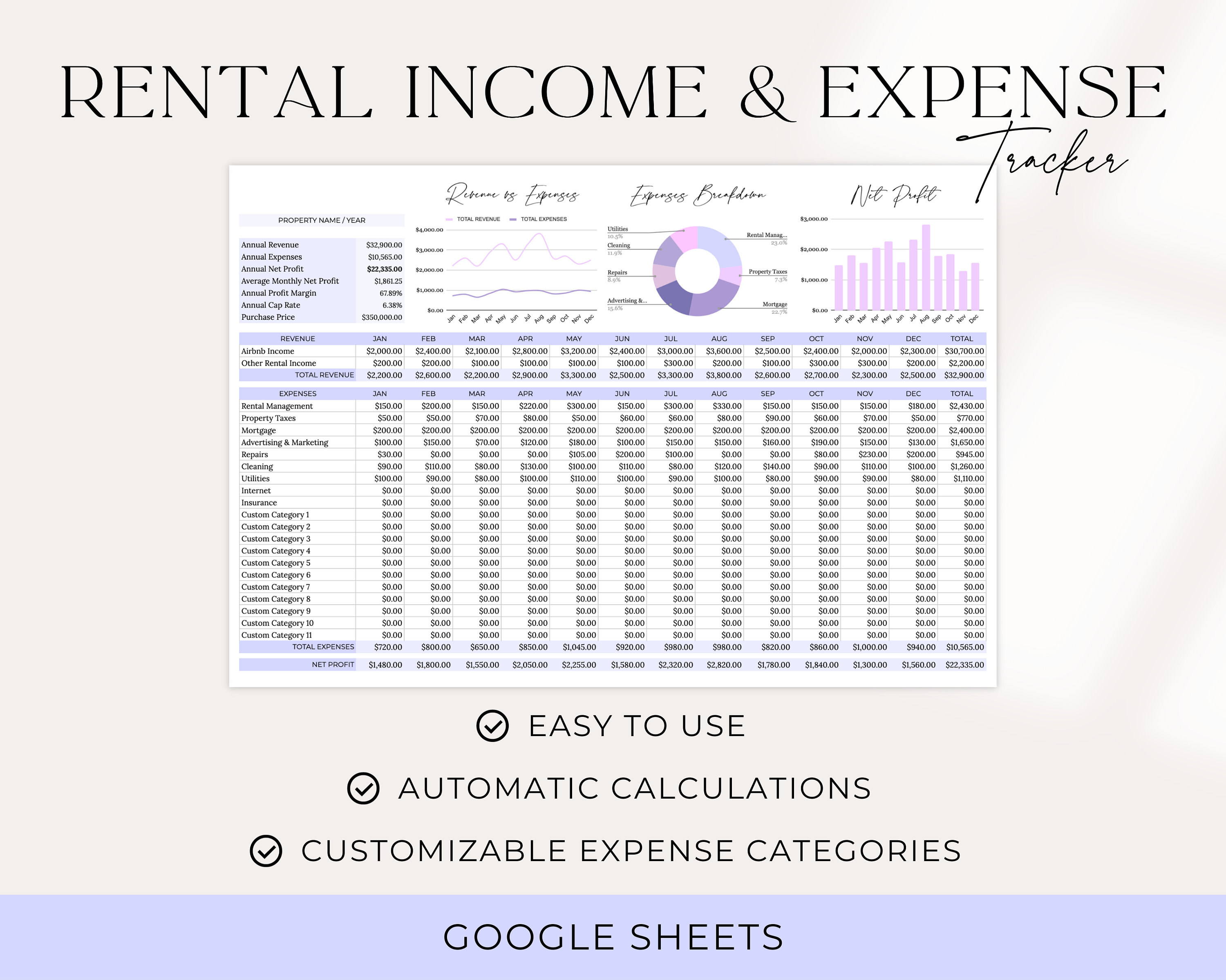 Rental Spreadsheet Income and Expense Tracker Rental Manager Rental ...