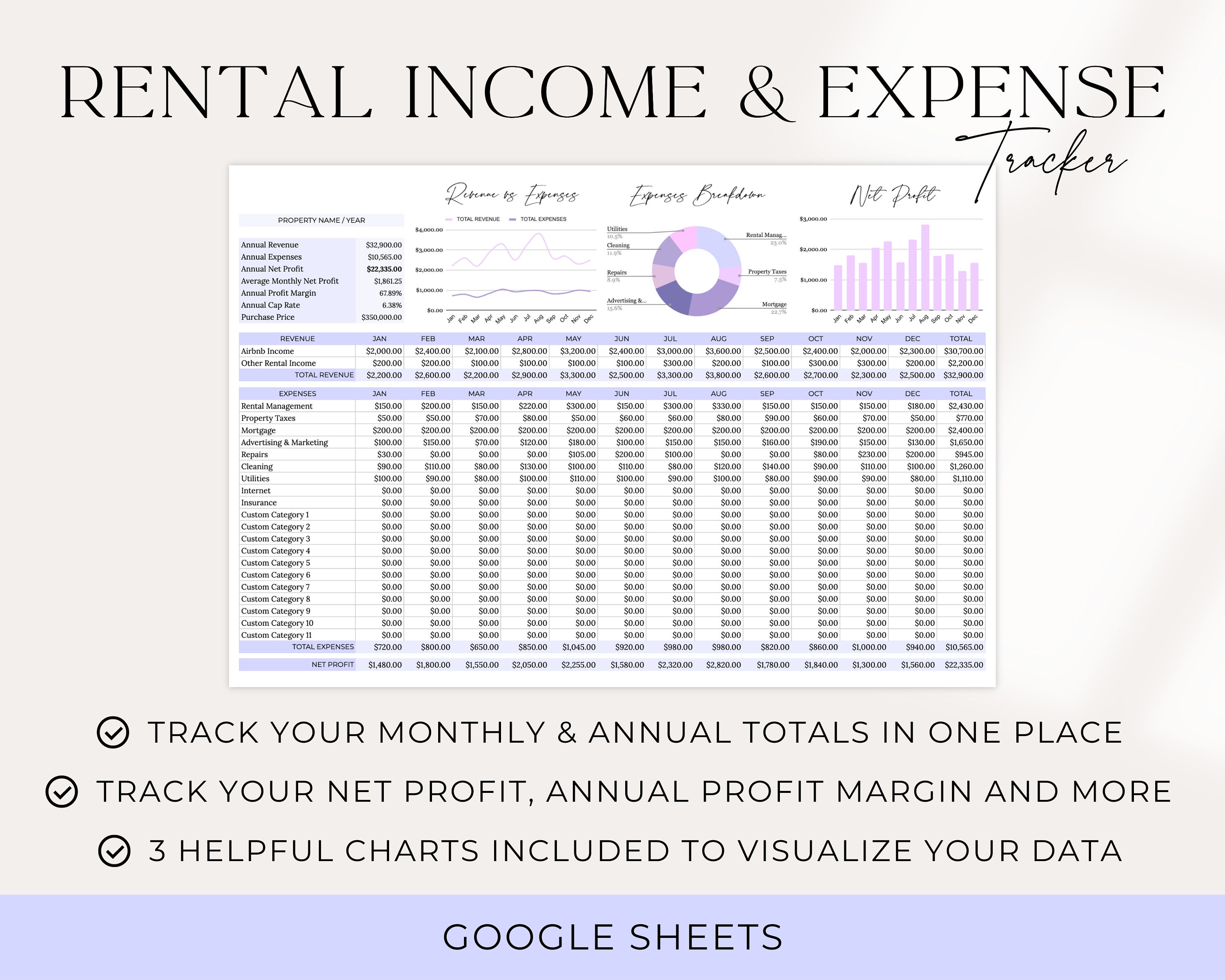 Rental Spreadsheet Income and Expense Tracker Rental Manager Rental ...