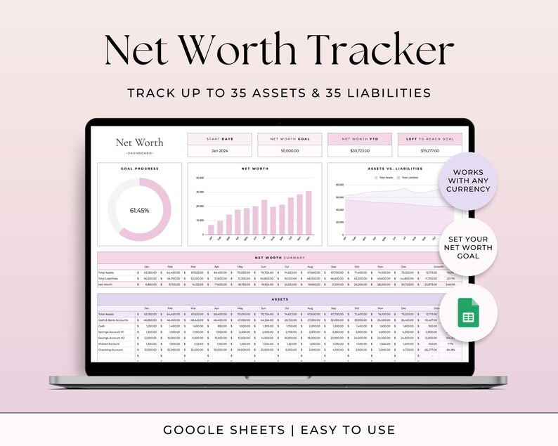 Net Worth Tracker Spreadsheet for Google Sheets Net Worth Planner ...
