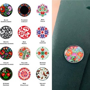 Personalized Floral Pin | Hungarian Brooch | Stainless Steel Round ...
