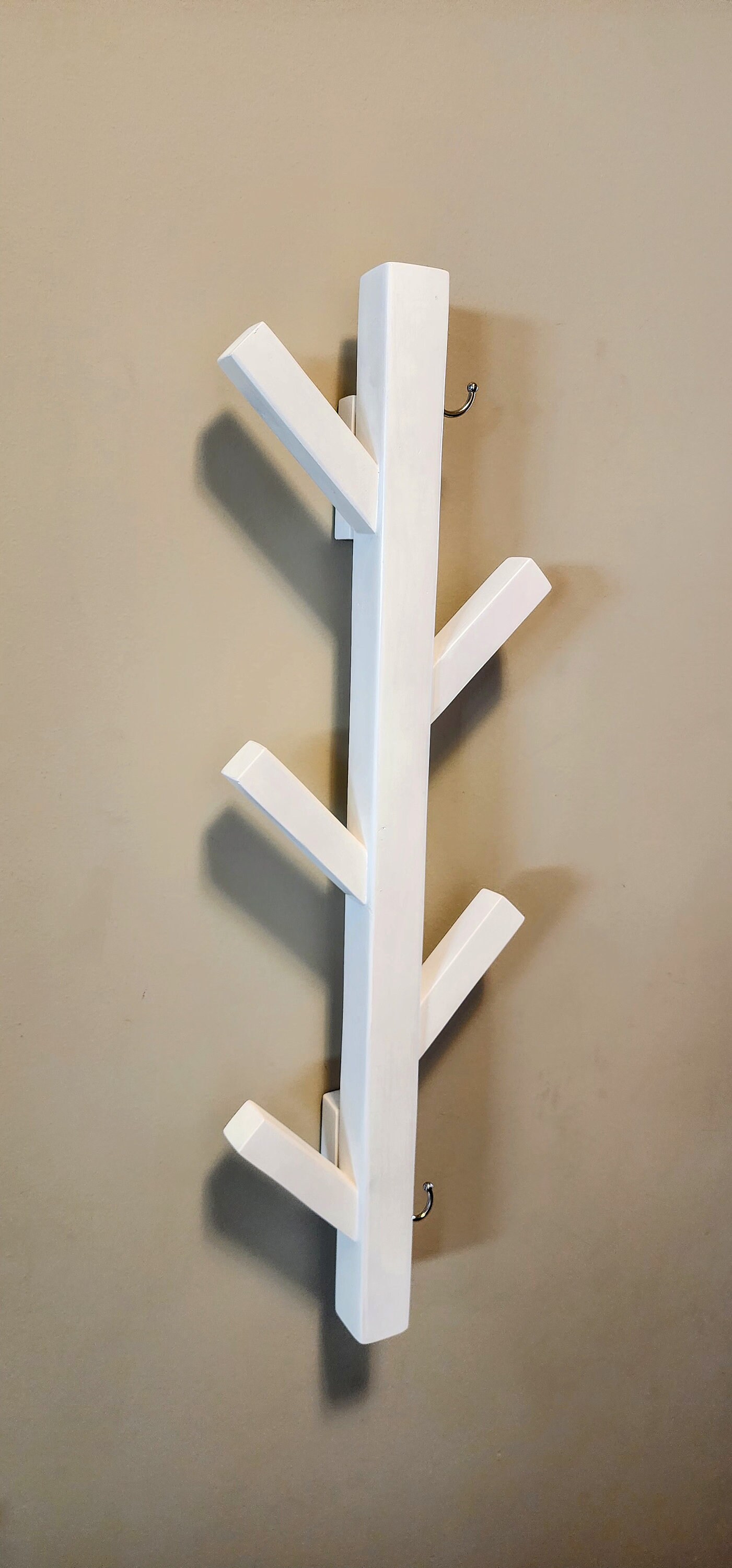 White Tree Coat Key Rack Wall Mounted, Wood Tree Branch Coat Hooks for ...
