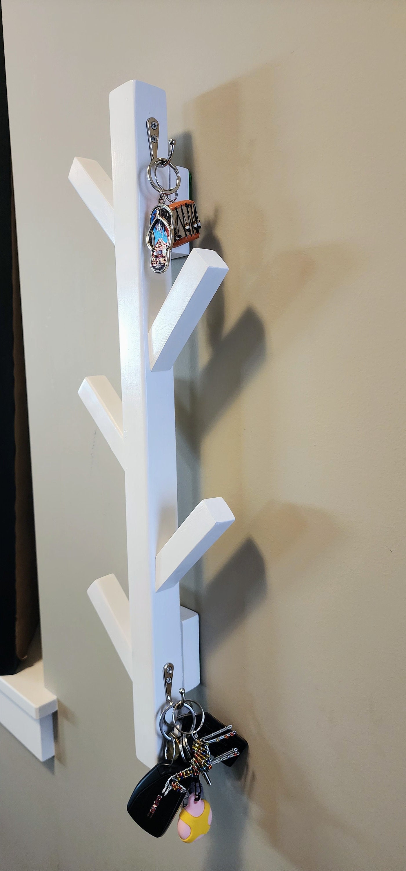 White Tree Coat Key Rack Wall Mounted, Wood Tree Branch Coat Hooks for ...