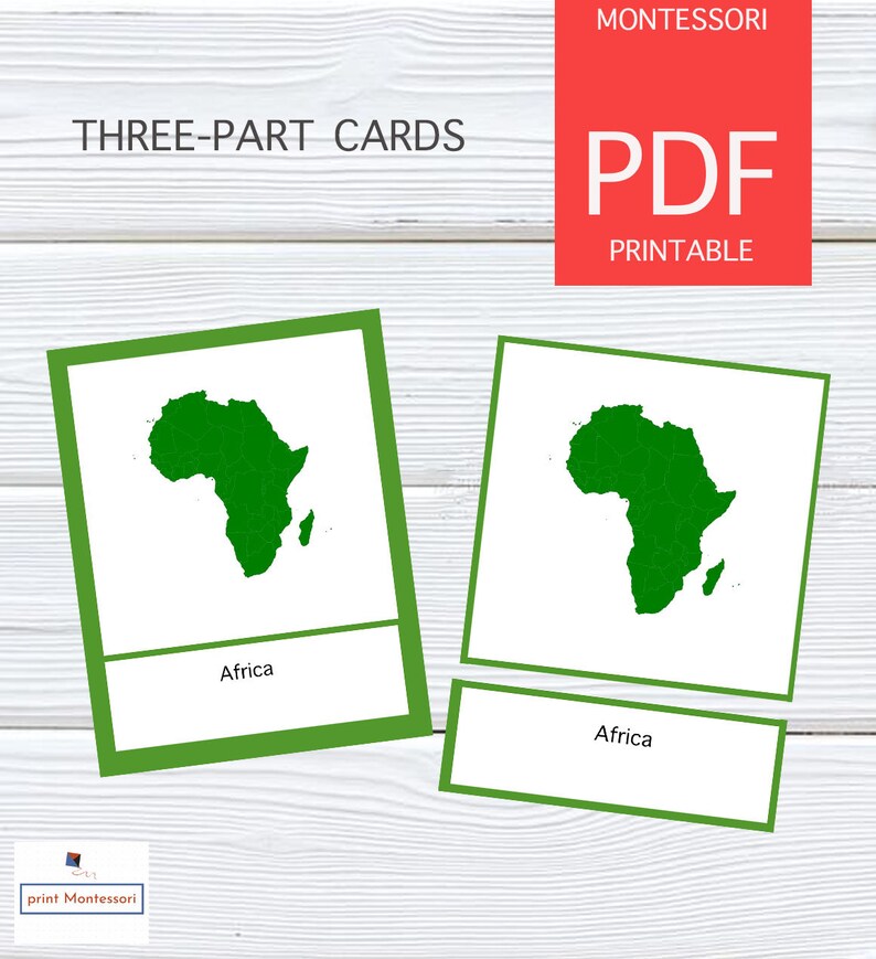 Montessori, Continents Three Part Learning Card, Homeschool, Printable ...