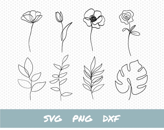Set of 12 Dainty Floral Svg, Dainty Leaf Svg, Minimalist Flower Svg ...