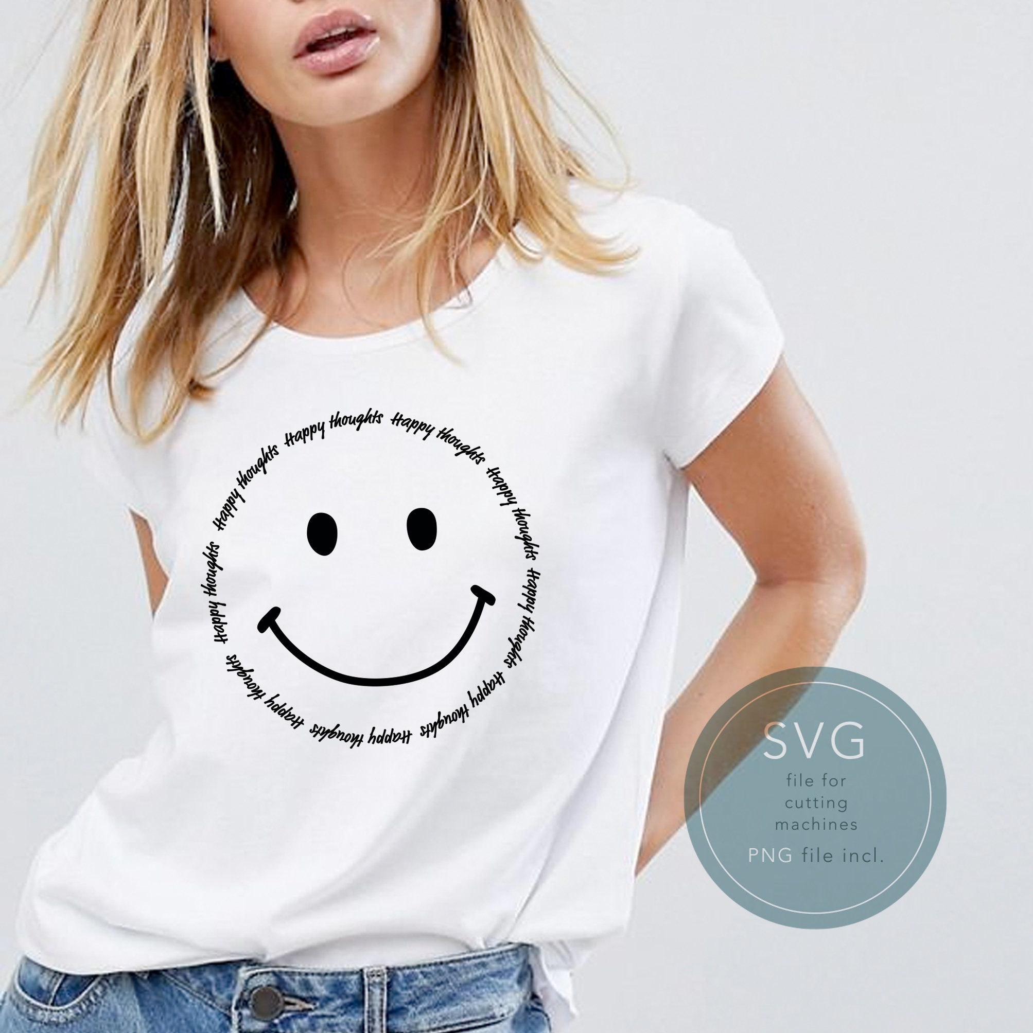 Smiley Face Svg Happy Thoughts Png Instant Digital Download - Etsy