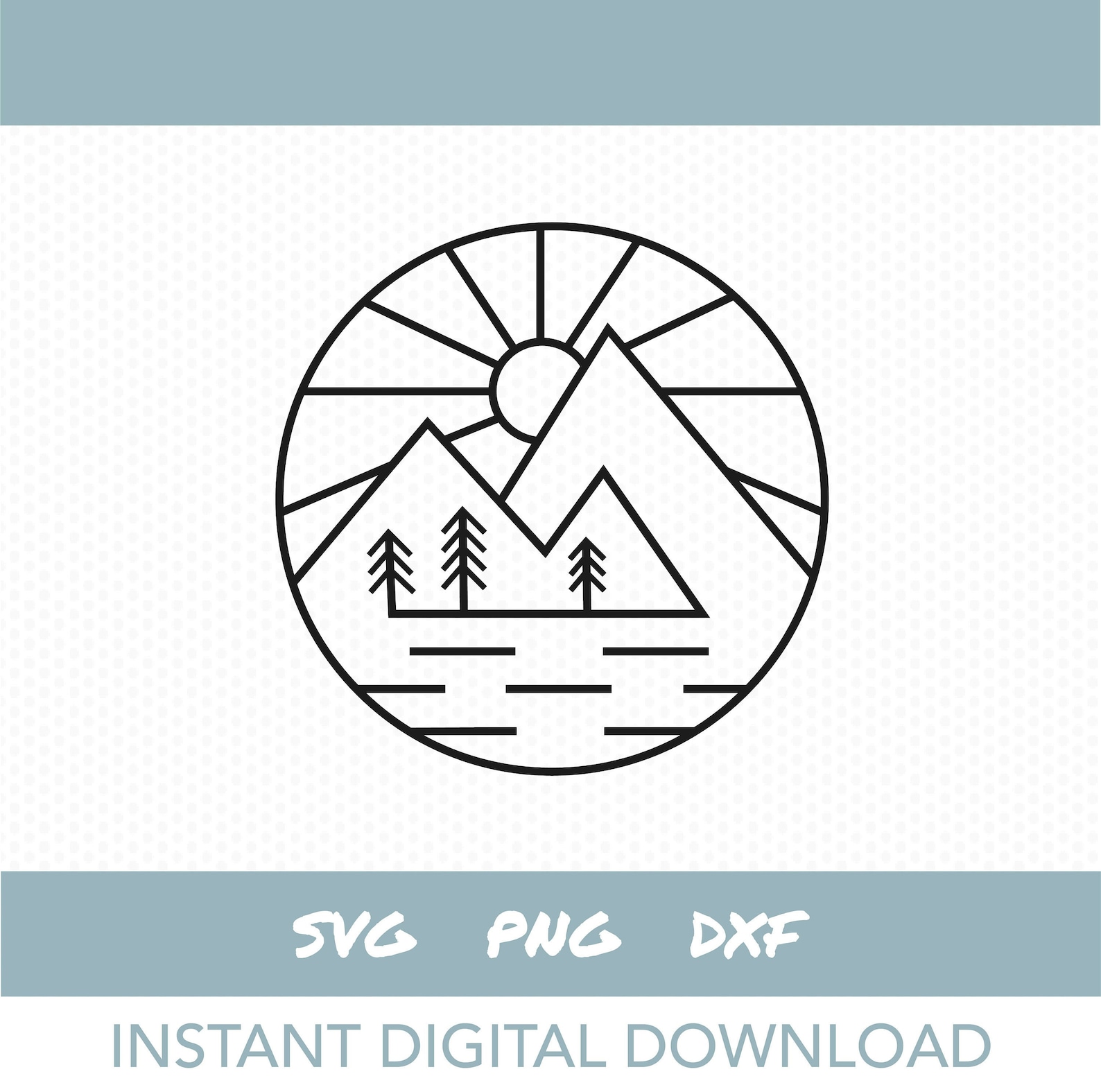 Mountain Scene SVG, Simple Mountain Sunrise, Line Drawing Vector ...