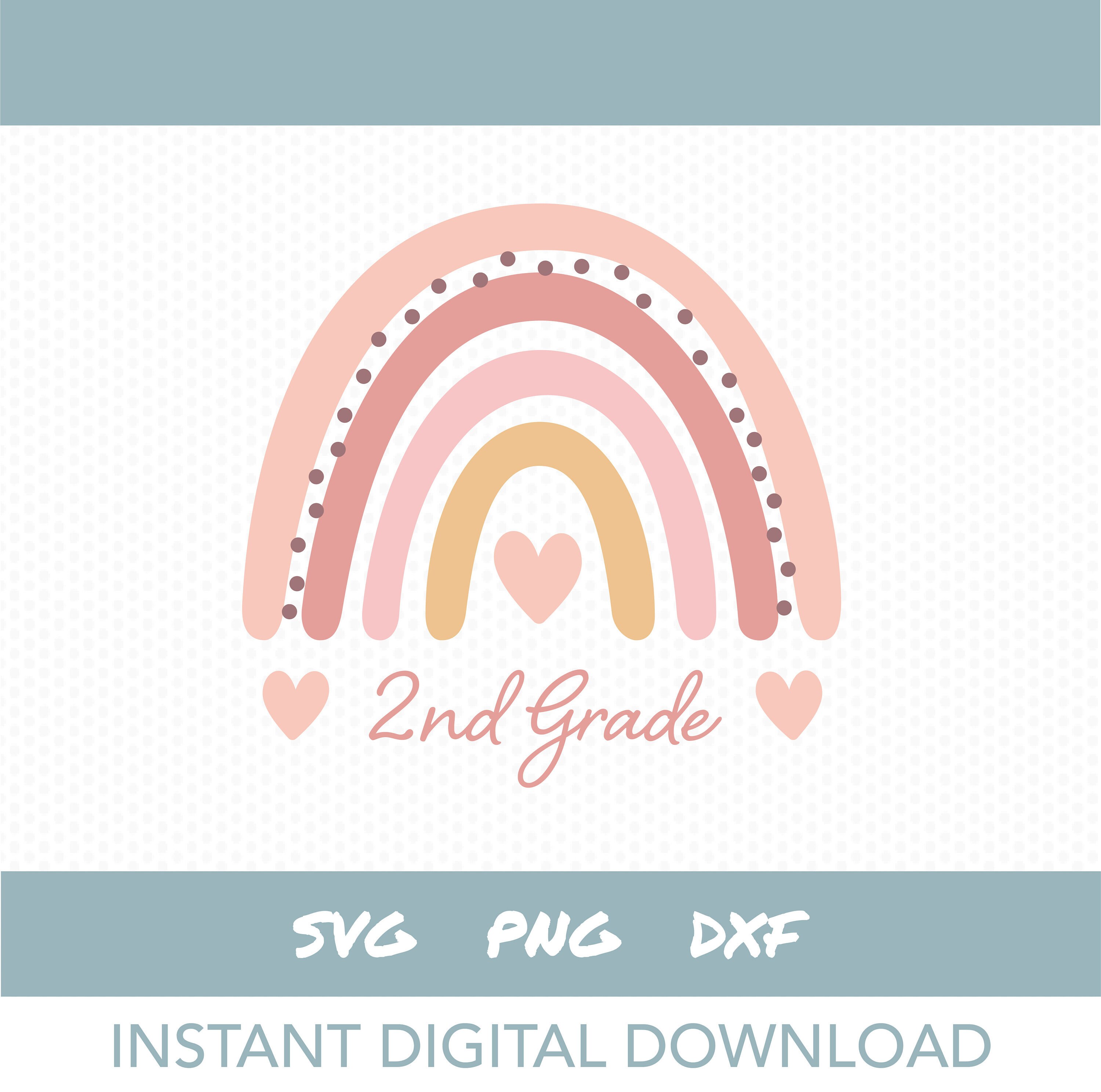 2nd Grade Rainbow Svg | Boho Colored Hand Drawn Rainbow | Instant ...