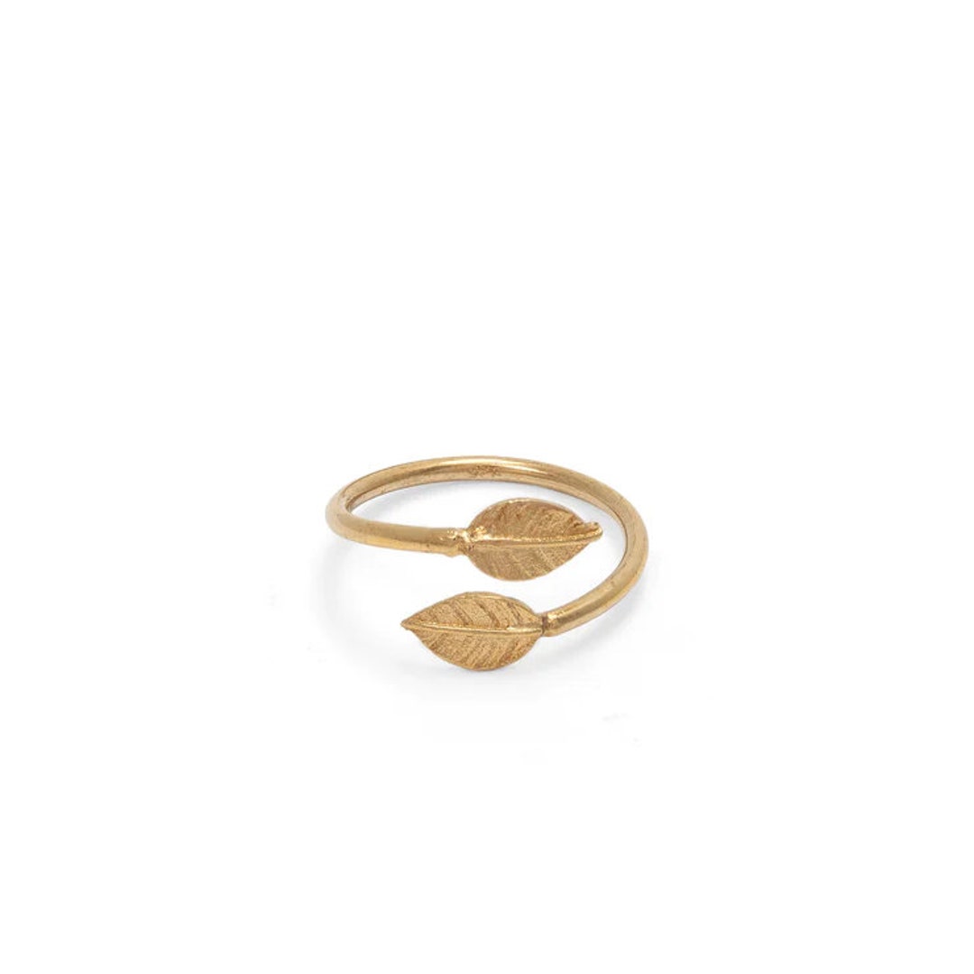 Gold Leaves Ring Adjustable Brass Handmade Yellow Leaves Wrap Ring Gift ...
