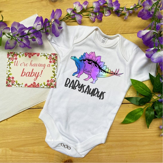 Babysaurus Stegosaurus Pregnancy Announcement Baby Grow Gift / | Etsy