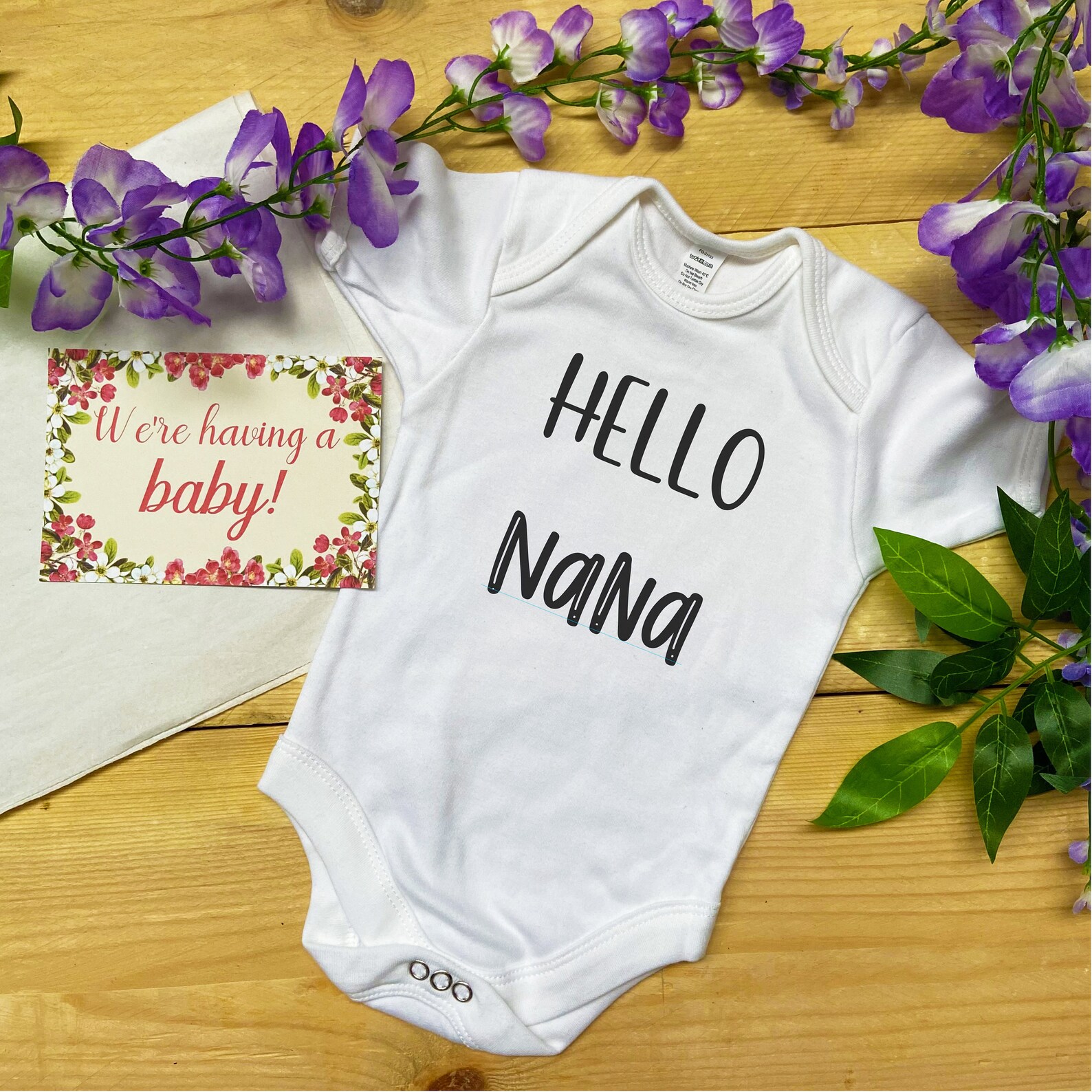 Hello Nana Pregnancy Announcement Baby Grow Gift / Baby Reveal Gift ...