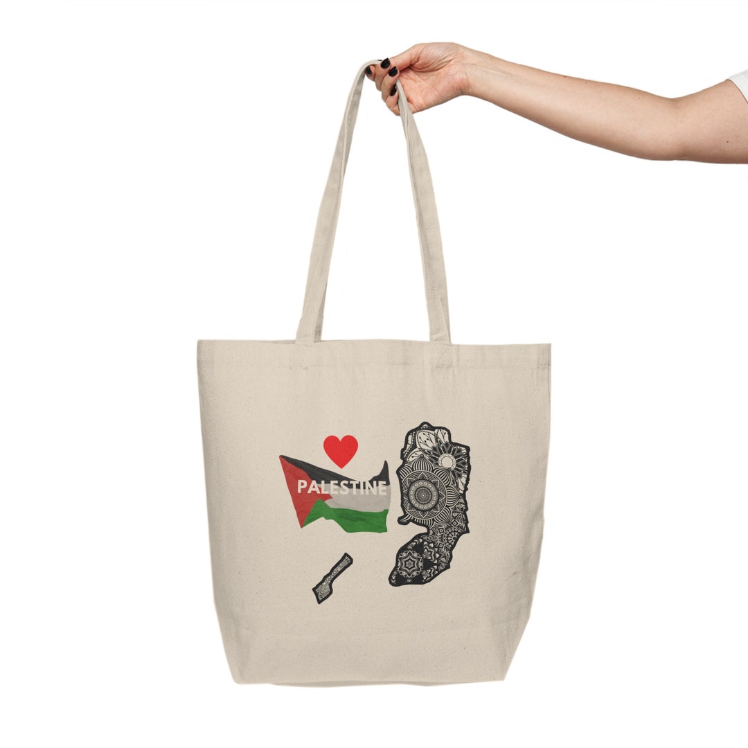 Palestine Map Canvas Shopping Tote - Palestinian Flag Cotton Canvas ...