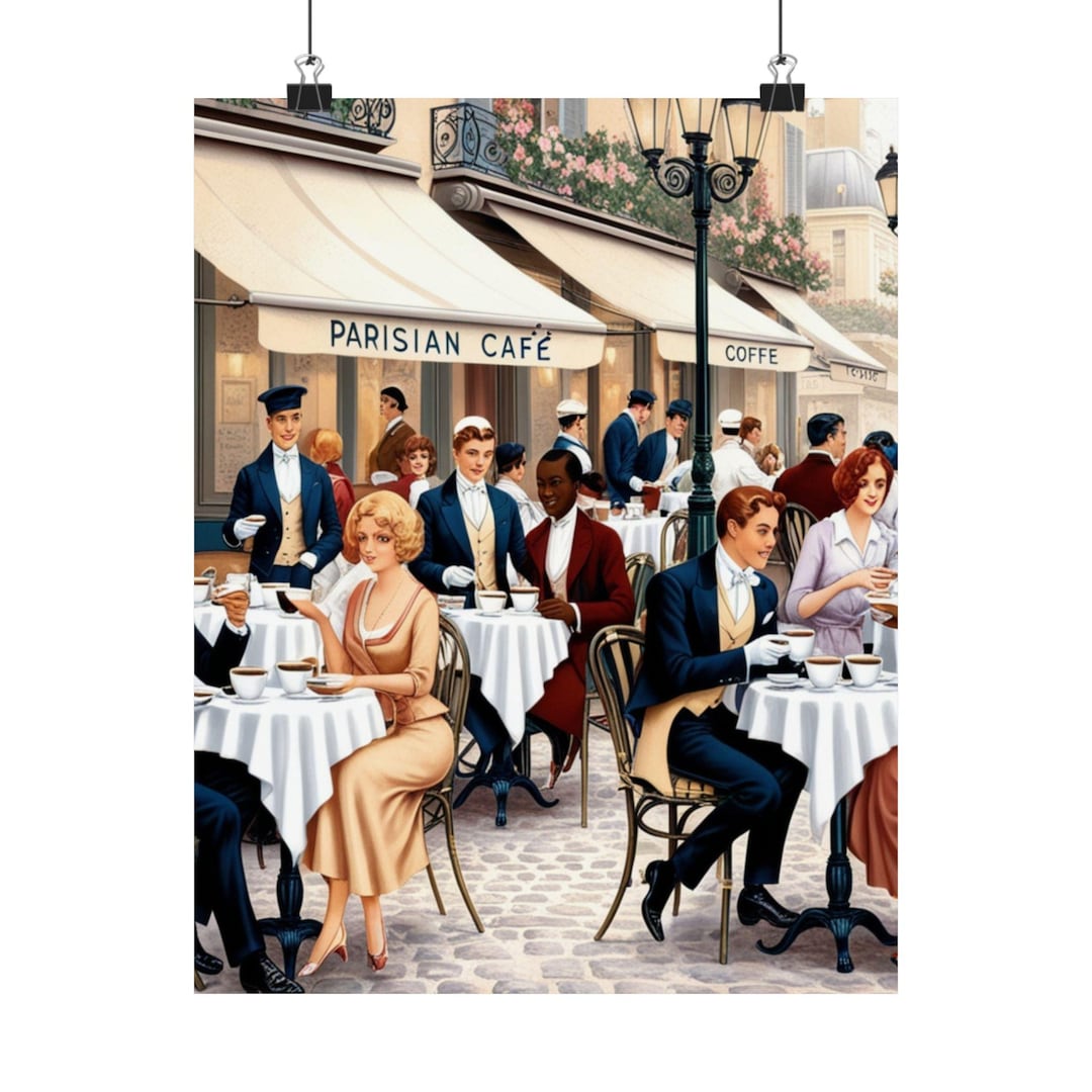 Parisian Café Scene in Soft Pastels Matte Vertical Posters Vintage ...