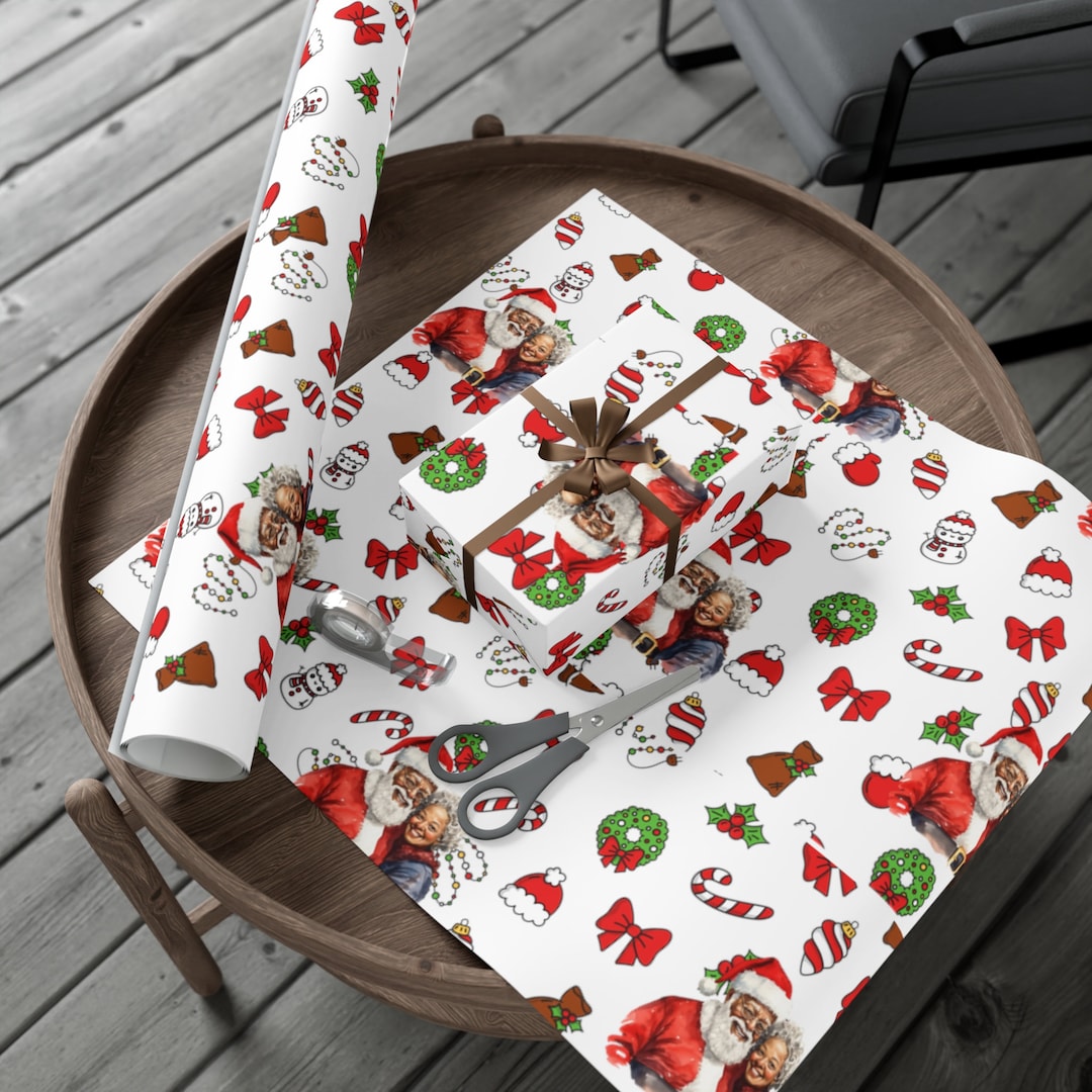 Black Santa Mrs Claus Wrapping Paper Melanin African American Gift ...