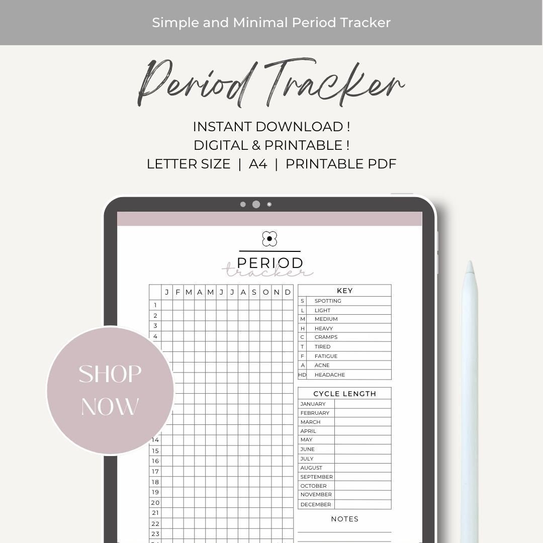 Period Tracker Printable/digital, Symptom Tracker, Fertility Planner ...
