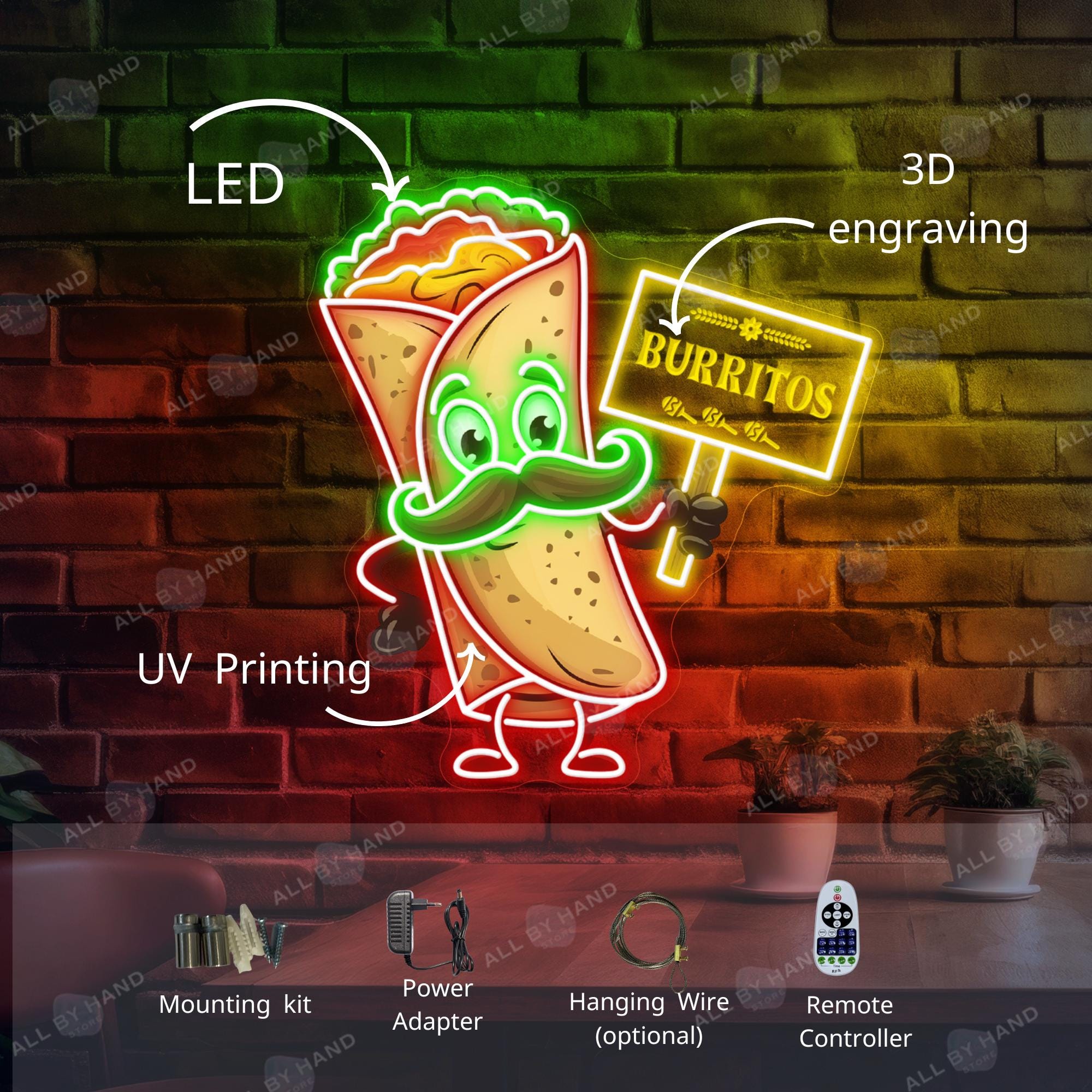 Burrito Neon Sign Burrito Led Light Mexico Burrito Led Light Burritos ...