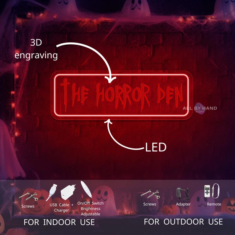 The Horror Den Neon Sign the Horror Den Sign Halloween LED Light ...