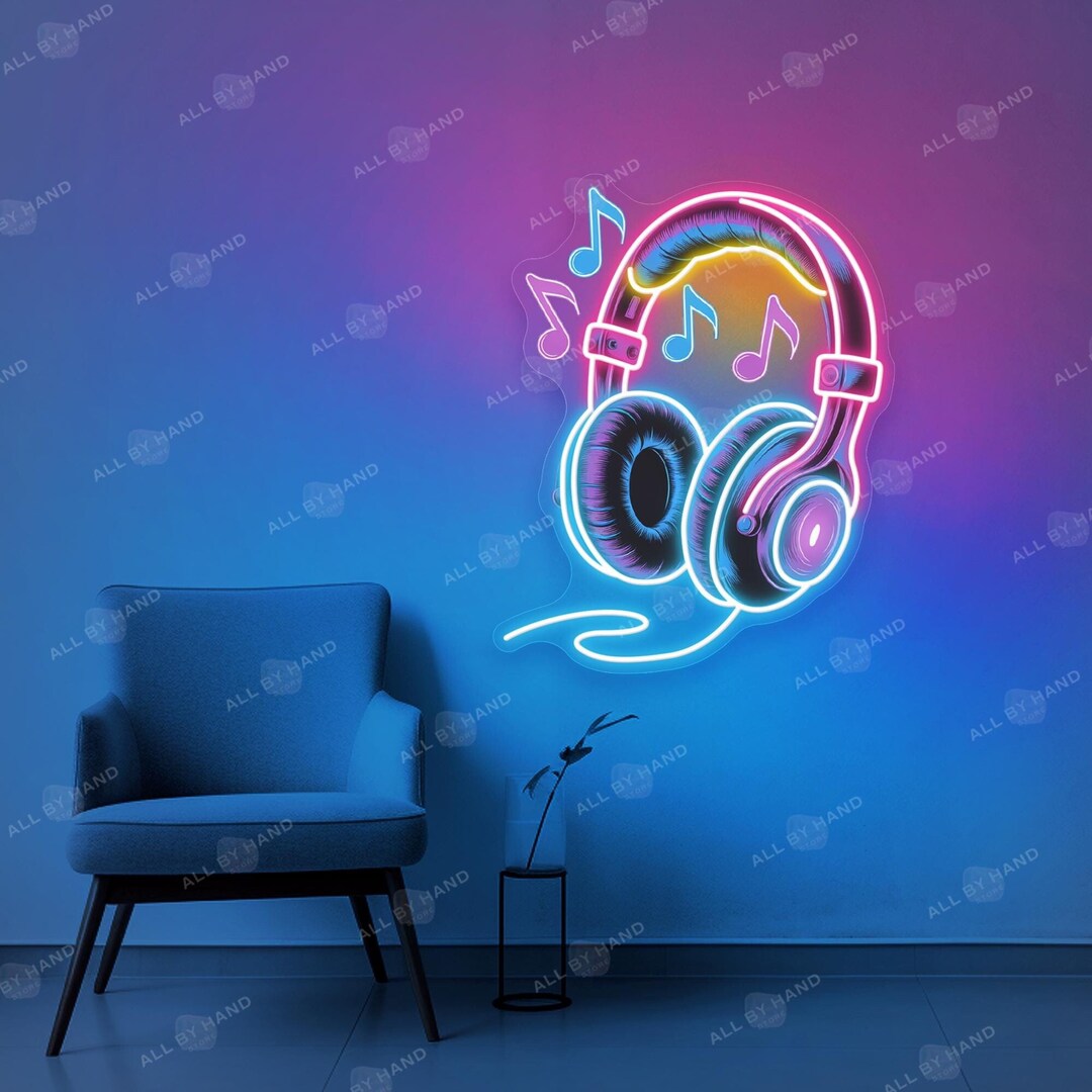 Headphone Neon Sign Headphone Led Light Music Room Decors Neon Music ...