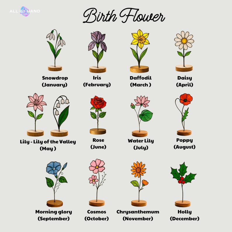 Birth Month Flower Stained Glass Floral Gifts Personalized Mother Day ...