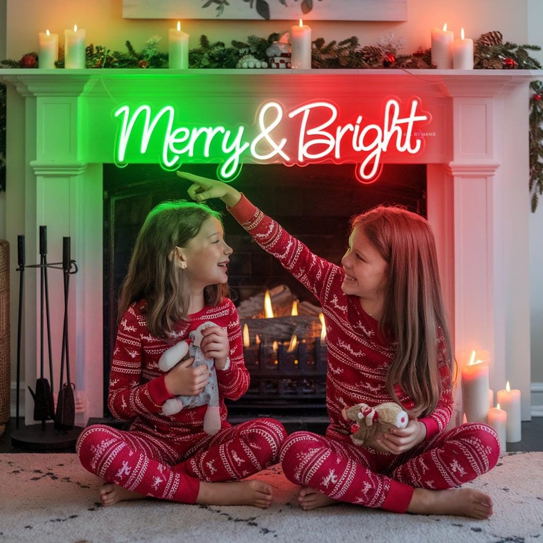 Merry and Bright Neon Sign Merry Bright Holiday Home Decor Christmas ...