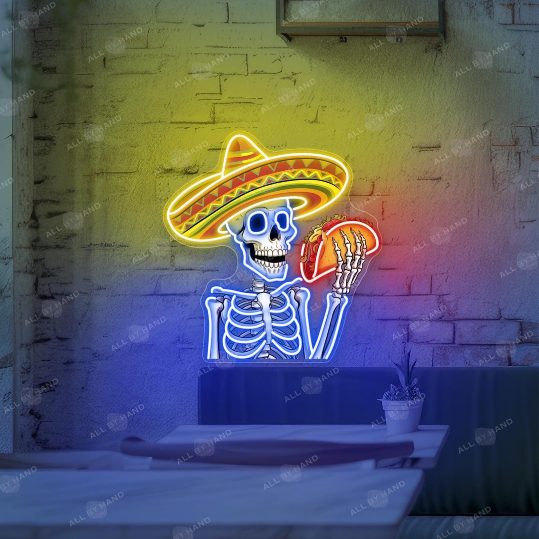 Skull and Tacos Neon Sign Skeleton Tacos Led Sign Tacos Shop Neon Sign ...