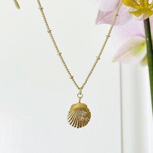 Shell Charm With CZ Diamonds Layering Necklace Dainty Gold Charm ...