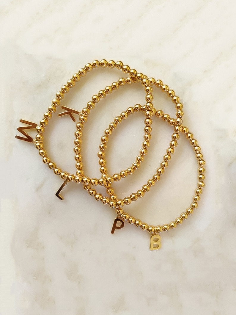 Gold Filled Bead Bracelet 18k - Stacking Bracelets, Add Initial Charms ...