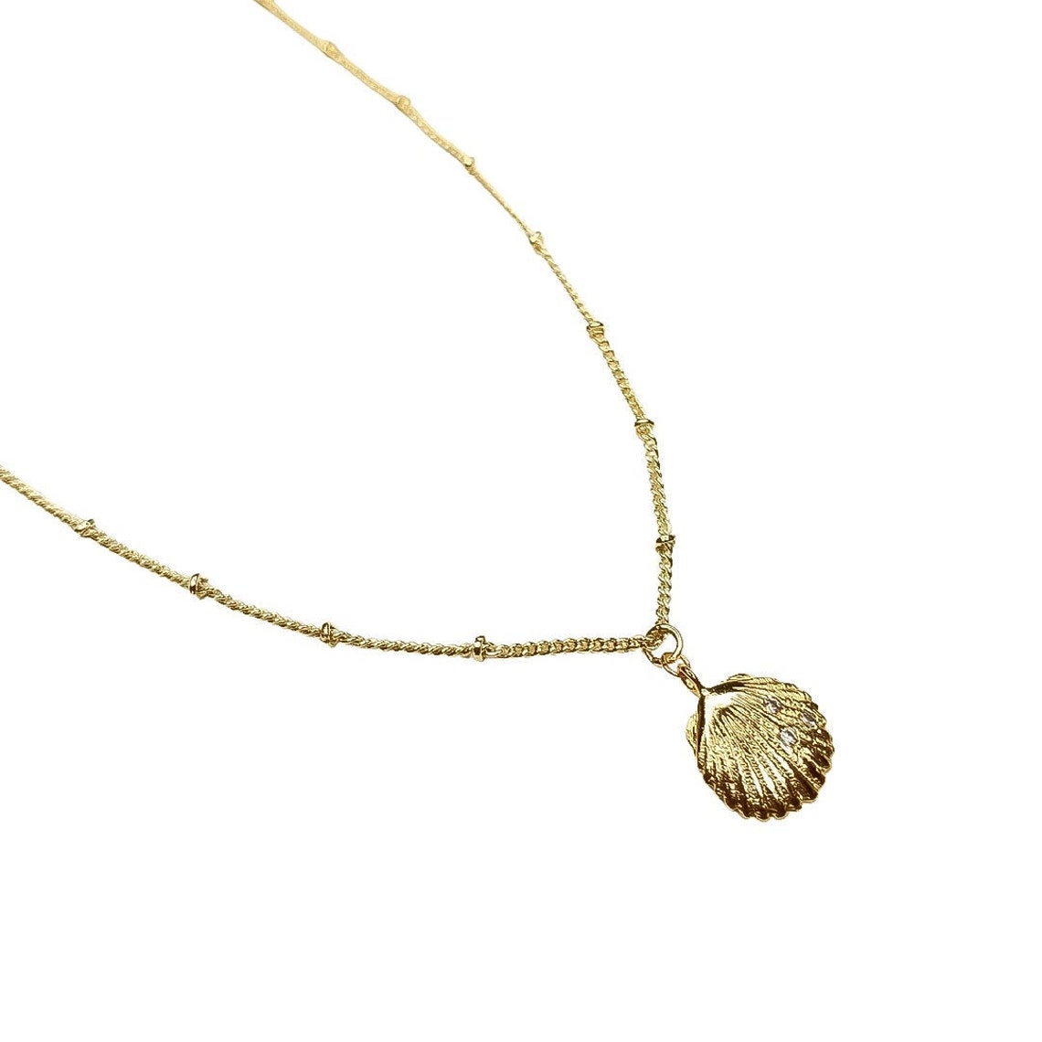 Shell Charm With CZ Diamonds Layering Necklace Dainty Gold Charm ...