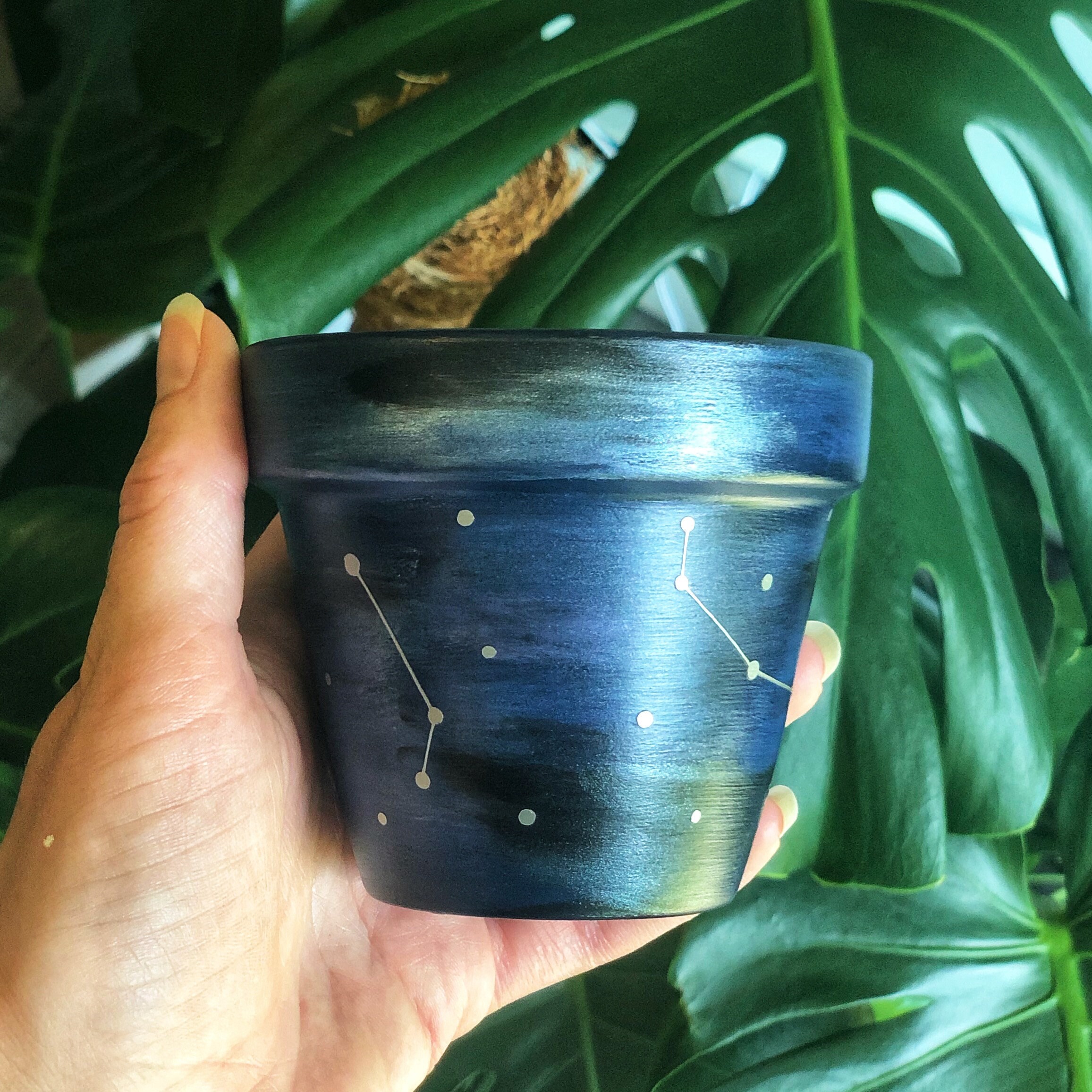 Constellation Planter Pot Navy or Galaxy Hand Painted | Etsy