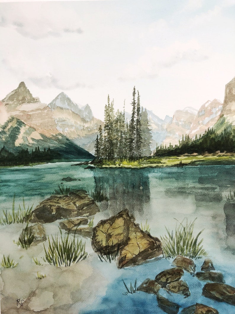 Spirit Island Print, Maligne Lake Painting, Japer Art Print, Alberta ...