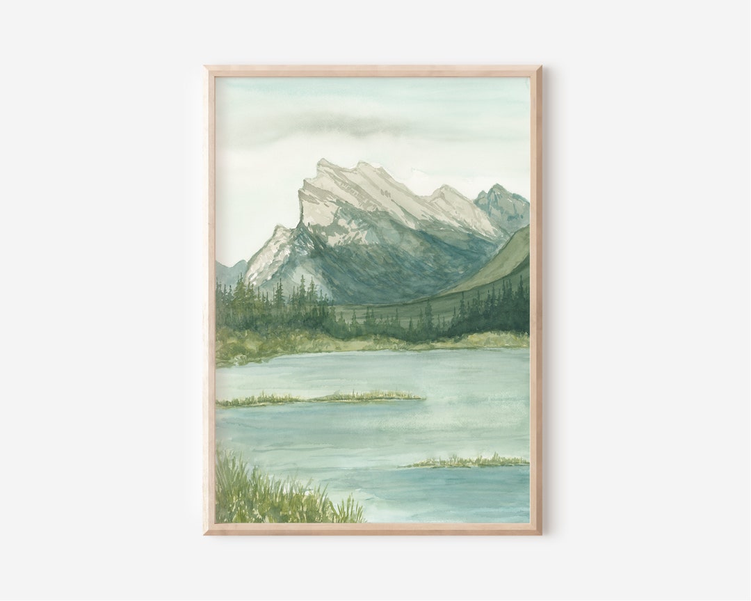 Mount Rundle Watercolor Print, Banff Mountain Painting, Alberta ...