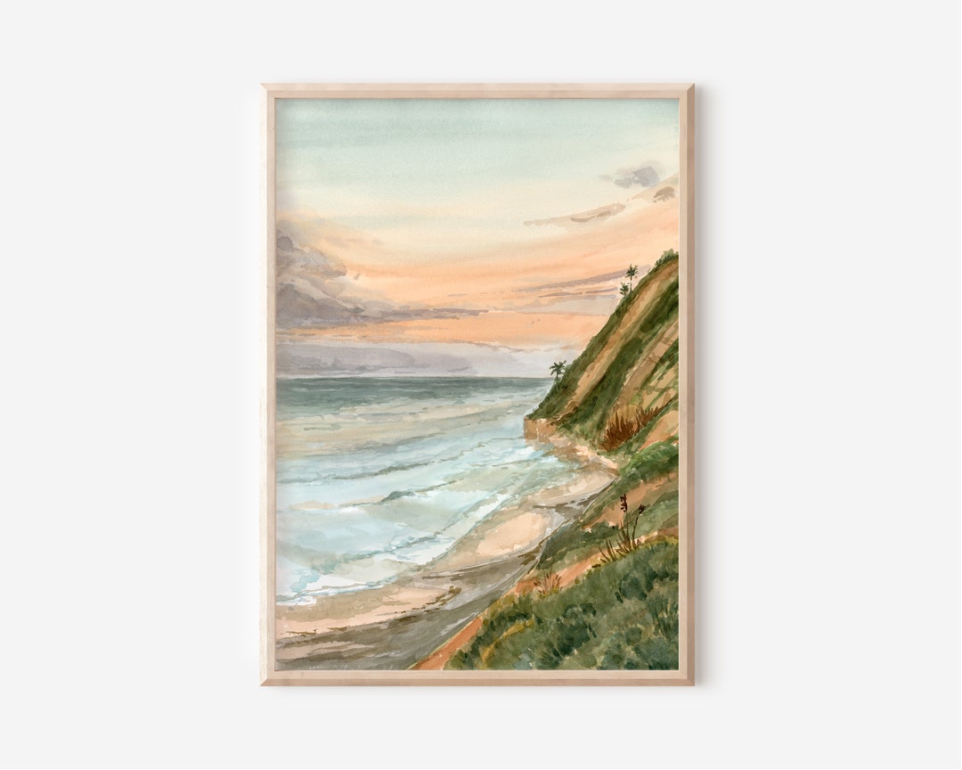 San Diego Beach Sunset Print, Encinitas Coastal Painting, Southern ...