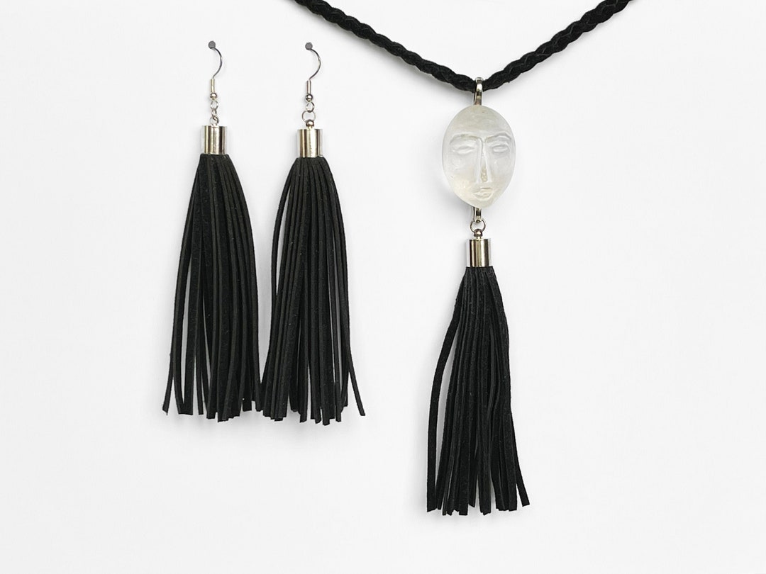 Jewelry Set With Glass Human Face, Black and White Necklace and ...