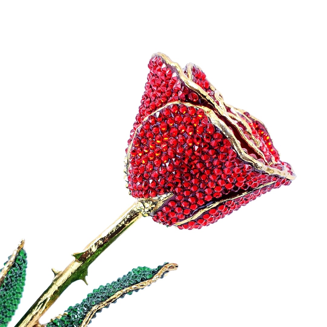 Austrian Crystal Red Preserved Rose 24k Gold Dipped Crystallized Real ...