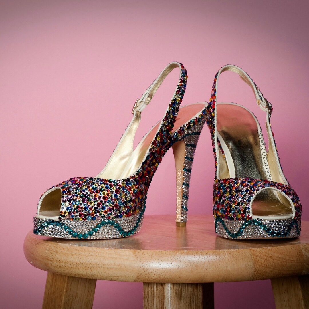 Austrian Crystal Custom Bling Heels Wedding Slingback Party Prom ...