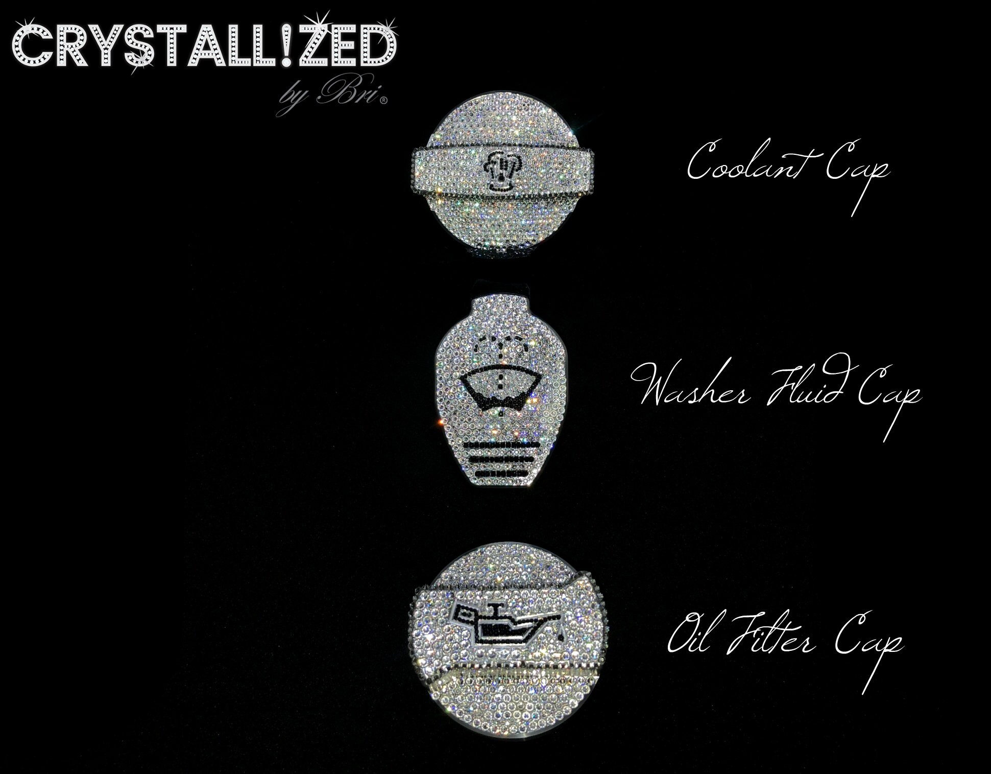 Austrian Crystal Custom Engine Bay Caps Bling Car Washer Fluid Oil ...