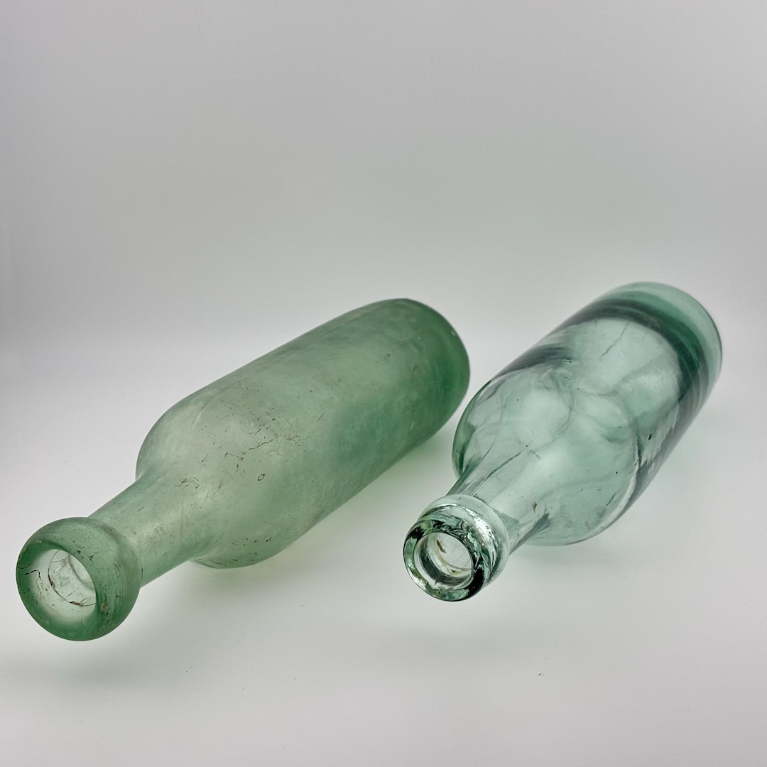 SET OF 2) Antique Round Bottom Ballast Bottles Aqua-aqua Green (pint ...