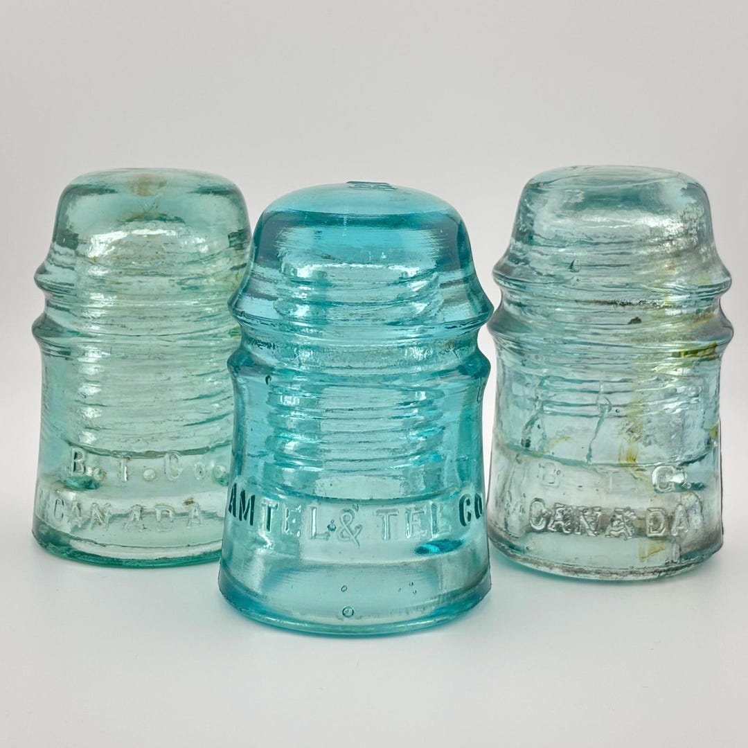 SET OF 3) Antique Telegraph Insulators-railway, Bell, AT&T Dark Aqua ...