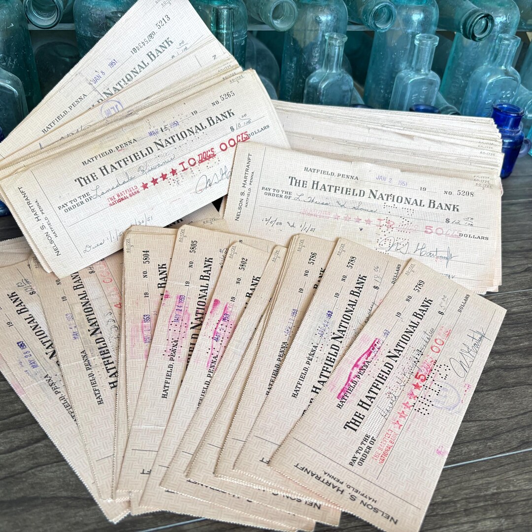 25 Vintage Checks) Vintage Paper Ephemera/scrapbooking Pieces ...