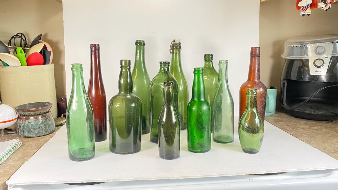 SET OF 12) Medium-tall Antique Alcohol Bottles, Early 1900’s Vintage ...
